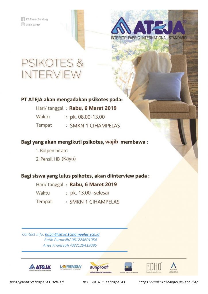 INFO HUBIN : Informasi Rekrutmen PT. ATEJA – Official Website SMKN 1 ...